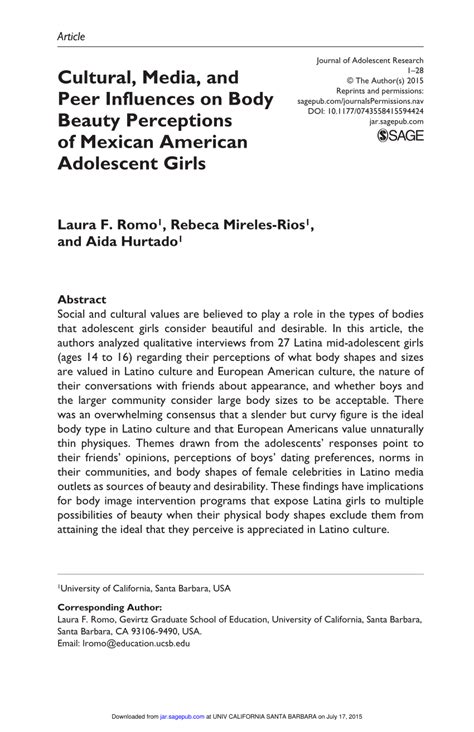 Pdf Cultural Media And Peer Influences On Body Beauty Perceptions
