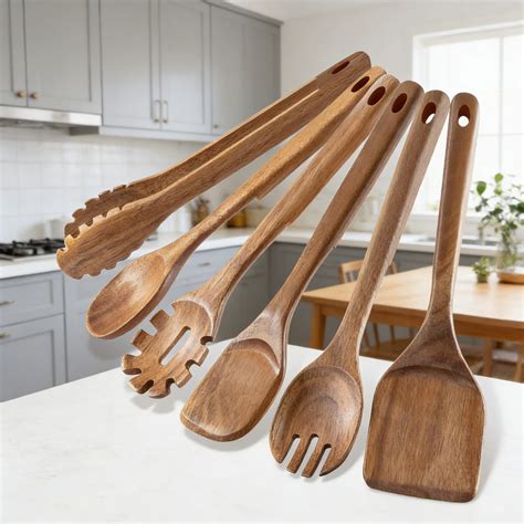 Qianxing Acacia Wooden Kitchen Utensil Set 6 Piece Natural Wood