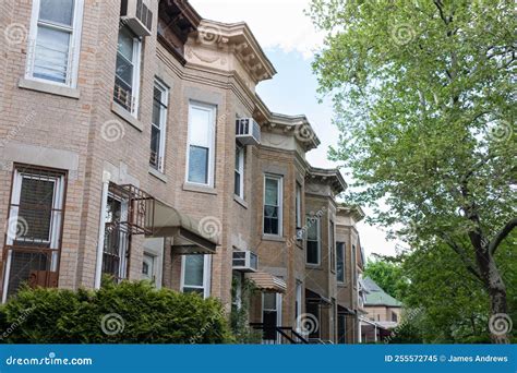 Row Of Beautiful Neighborhood Brownstone Homes In Midwood Brooklyn Of