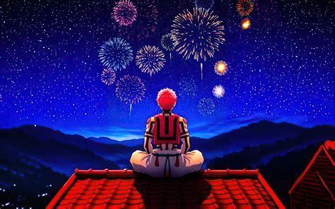 Akaza Wallpaper 4k Fireworks