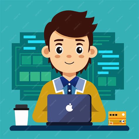 Flat Vector Illustration Of A Computer Programmer Character Premium