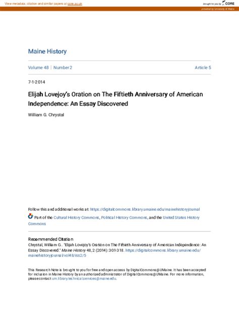 Pdf Elijah Lovejoys Oration On The Fiftieth Anniversary Of American