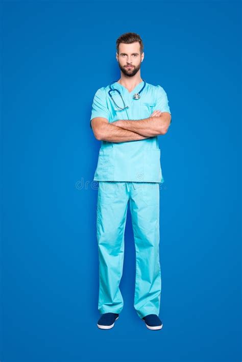 Full Size Body Portrait Of Brutal Virile Man With Stethoscope On His