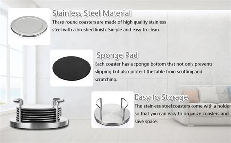 Btsky 6pcs 10 10cm Brushed Stainless Steel Round Thicken Drink