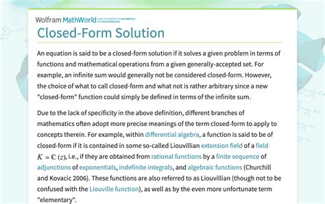 Closed Form Solution From Wolfram Mathworld