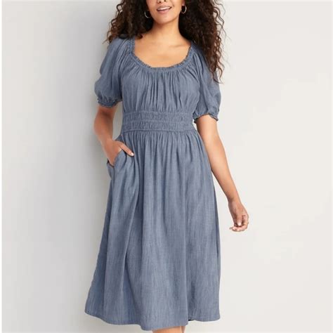 Old Navy Dresses 14 Waistdefined Puffsleeve Smocked Midi Dress For