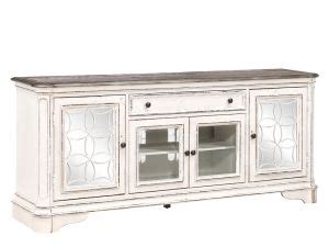 Magnolia Manor 74 Inch Entertainment Stand With Mirrored Doors By