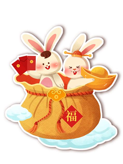 2023年可爱兔年福签吉祥物兔子元素 商用自行购买，来源：canvacniconssearch
