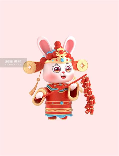 C4d兔年新年春节国潮中国风3d兔子放鞭炮图片 潮国创意 花瓣网