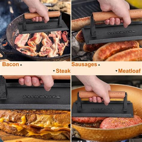 Finderomend 9x5 Inch Bacon Steak Press Wooden Handle 2 Pack Finderomend