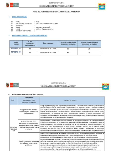Modelo De Informe De Evaluación Diagnostica 2022 Cyt Pdf Evaluación