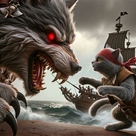 Fierce Pirate Showdown Wolf Vs Cat In Hyper Realistic Combat Ai Art