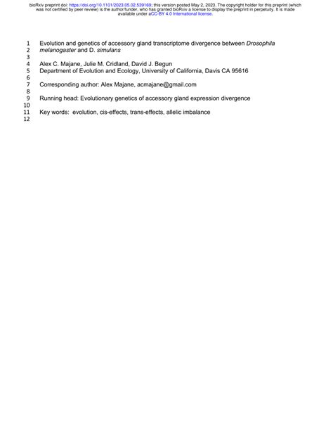 Pdf Evolution And Genetics Of Accessory Gland Transcriptome Divergence Between Drosophila