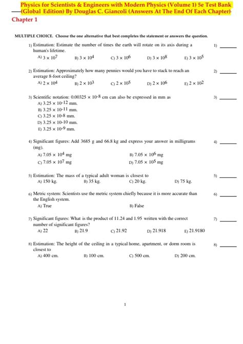 Test Bank Physics For Scientists And Engineers With Modern Physics