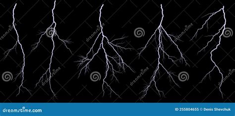 Set Of Different Lightning Bolts Isolated On Black Background Stock Illustration Illustration