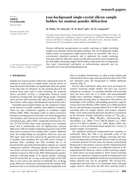 Pdf Low Background Single Crystal Silicon Sample Holders For Neutron