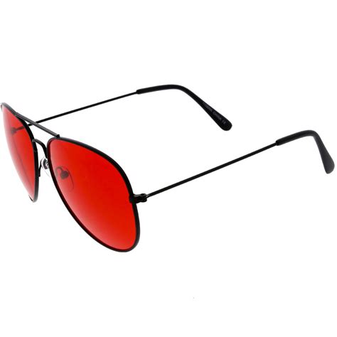 Retro Unisex Large Red Tinted Lens Metal Aviator Sunglasses Zerouv