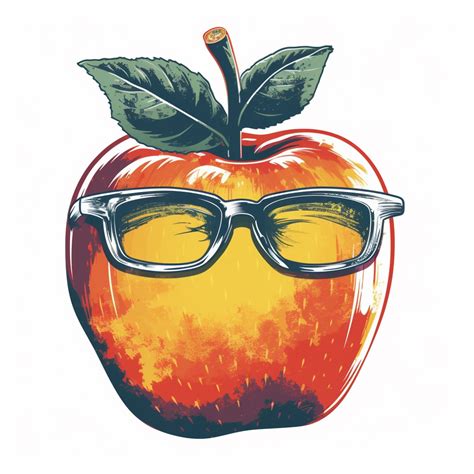 An Apple Fruit Wearing Retro Sunset Sunglasses Rendered On A Pure White