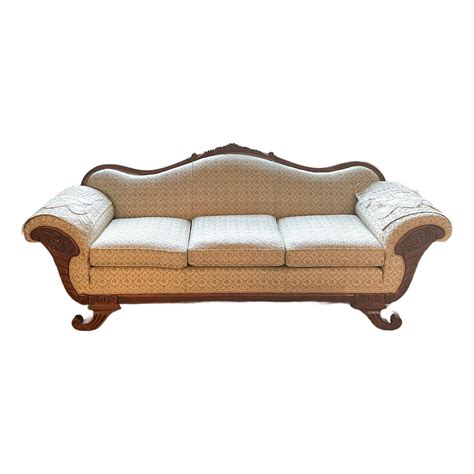 Vintage Duncan Phyfe Style Victorian Camelback Sofa With Floral