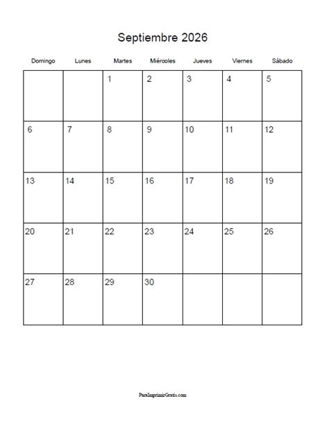 Calendario Septiembre 2026