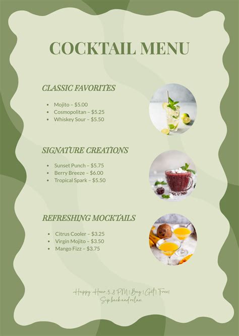 Free Cocktail Menu Templates Editable And Printable