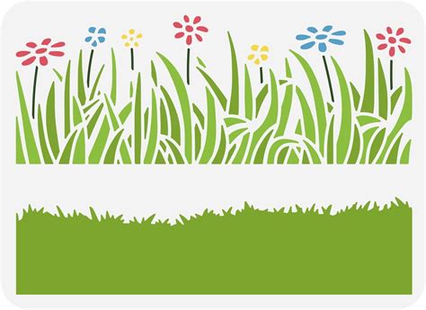Grass Field Stencil 83x117inch Grass Stencil Flowers Drawing Wild