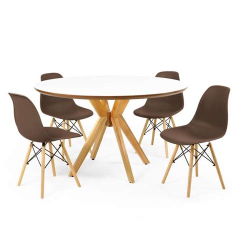 Conjunto Mesa De Jantar Redonda Marci Premium Branca 120cm Com 4