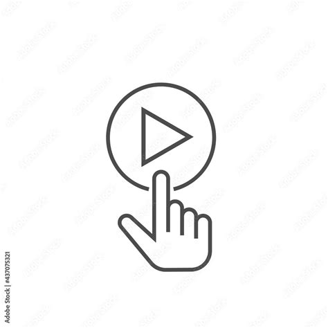 Finger Pressing Play Button Outline Icon Vector Sign Stock Vector Adobe Stock