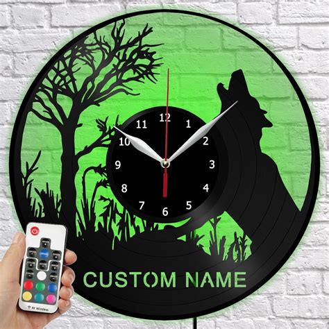 Wolf Clock Personalized Name With Led Light Clock Art Home Decor Light