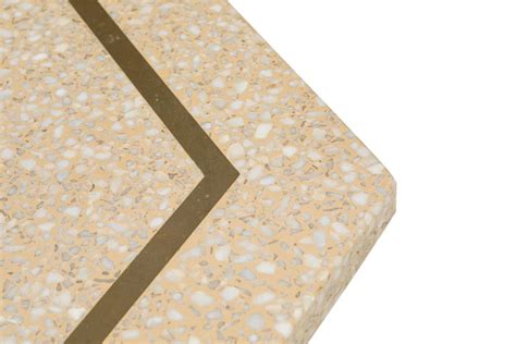 3 Harvey Probber Beige Terrazzo And Bronze Inlay Hexagonal End Side