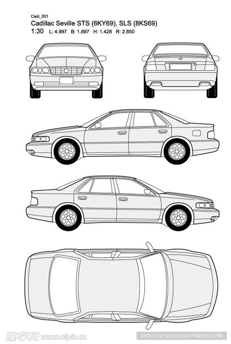 凯迪拉克 Seville Sts Sls 汽车线稿设计图 交通工具 现代科技 设计图库 昵享网nipic Cn