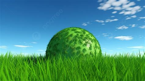 Green Egg Sitting On Green Grass Background 3d Green Grass Globe On A