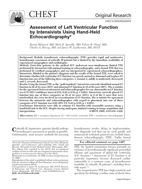 Assessment Of Left Ventricular Function By Intensividsts Using Hand Held Echocardiography Chest