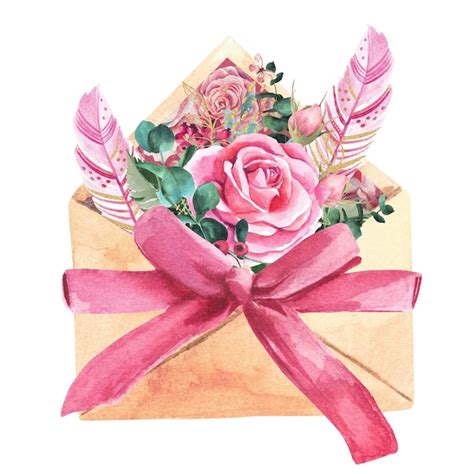 Premium Photo Envelope With A Pink Ribbon For Valentines Day