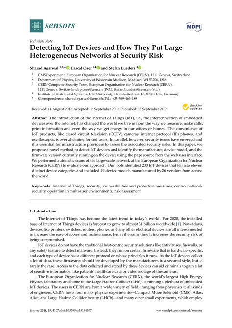 PDF Detecting IoT Devices And How They Put Large Heterogeneous Networks At Security Risk