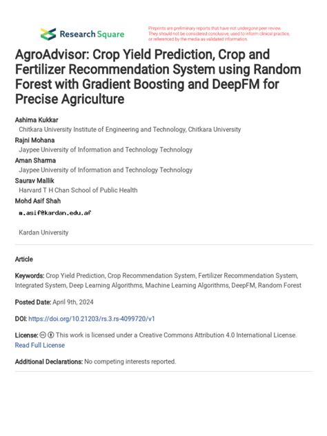 Agroadvisor Crop Yield Prediction Crop And Fertili Pdf Deep