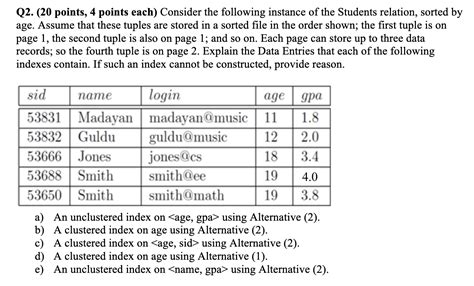 solved q2 20 points 4 points each consider the following