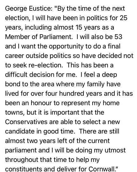 George Eustice Quits Will Not Contest Next General Election Cornwall Reports