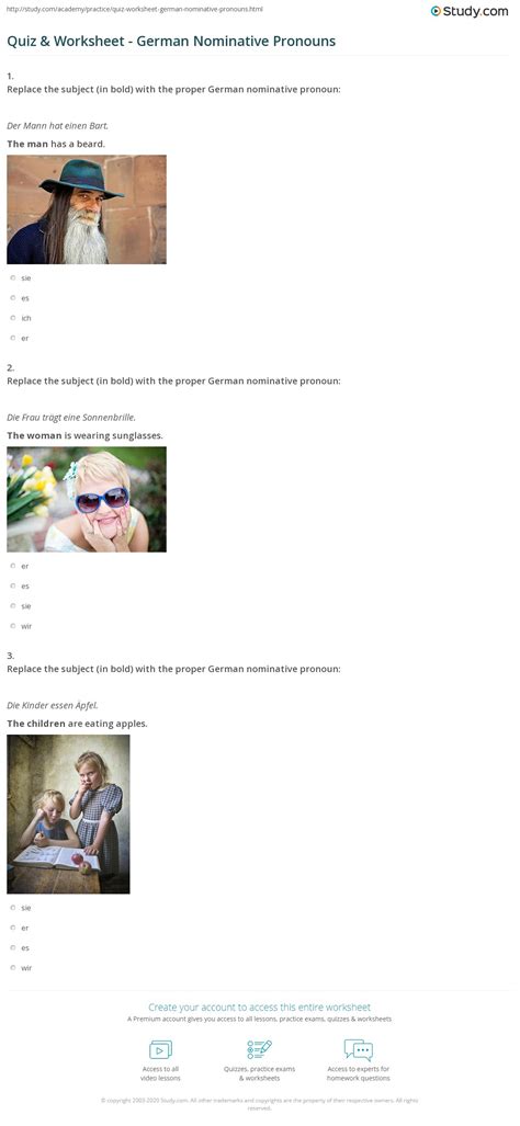 Quiz And Worksheet German Nominative Pronouns
