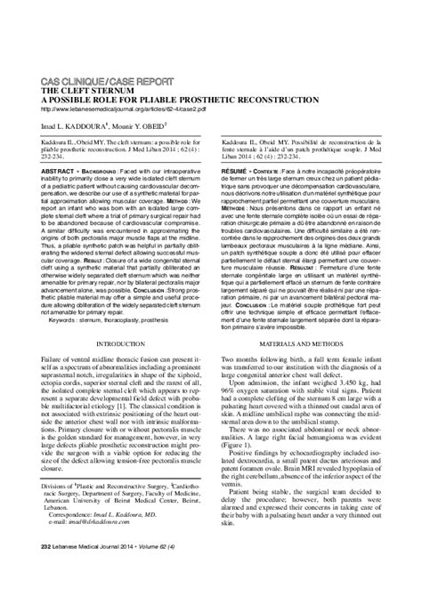 Pdf The Cleft Sternum A Possible Role For Pliable Prosthetic