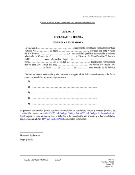 Anexo Ix Declaracion Jurada Empresa