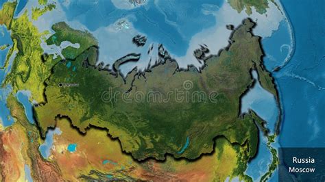 Russia Border Shape Overlay Bevelled Topographic Labels Stock