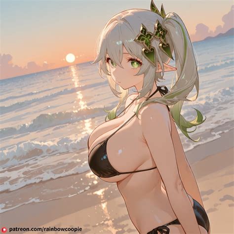 Rule 34 Ai Generated Beach Beautfiul Background Bikini Huge Breasts Nahida Genshin Impact