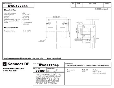 Waveguide Cross Guide Directional Coupler Fbp120 Flange 10 15 Ghz 20 Db Coupling Konnectrf