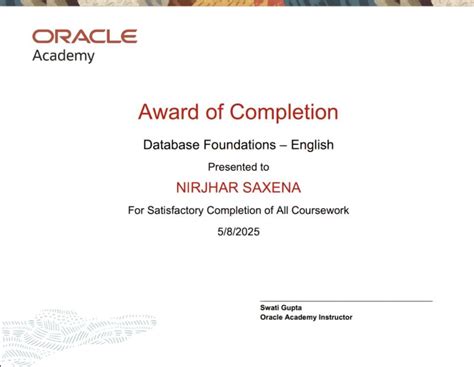 Databasefoundations Oracleacademy Learningjourney Techskills Nirjhar Saxena