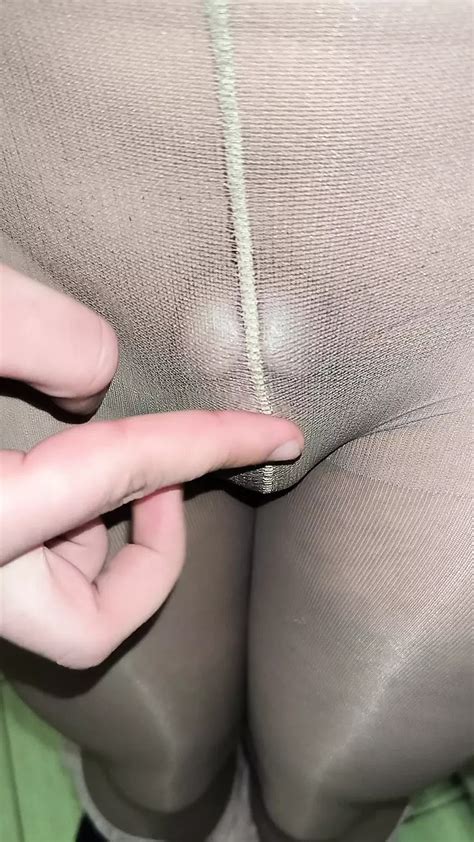 My Sissy Cock Cums In The Gray Pantyhose And Panties That I Took From My Friends Mom To Put On
