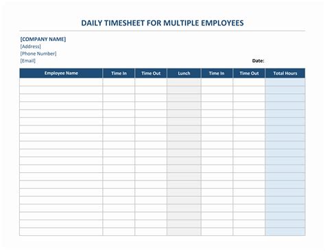 Employee Timesheet Template Excel Spreadsheet