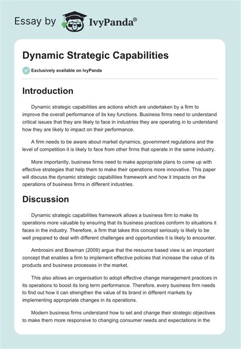 Dynamic Strategic Capabilities 843 Words Critical Writing Example