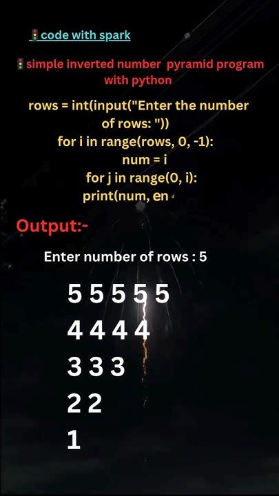 Inverse Number Pyramid Pattern Program 🔥🚦 Python Patterns Shorts Shortsfeed Python Pattern