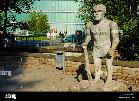 Neanderthal Statue In Front Of Neanderthal Museum Mettmann North